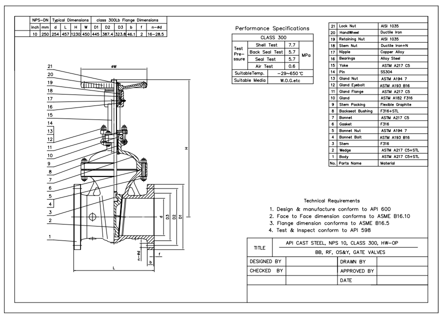 API600 CAST STEEL 10'' 300LB GATE VALVE BB RF OS&Y,Valve Manufacturer ...