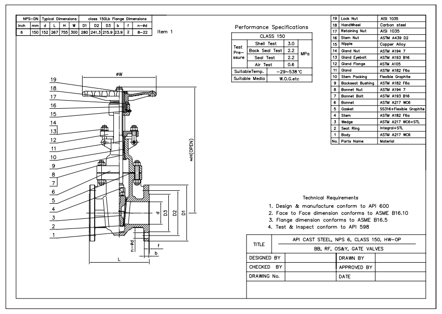 6 150LB Cast Steel Gate Valve RF WC6 API600 Hand Wheel,Valve ...